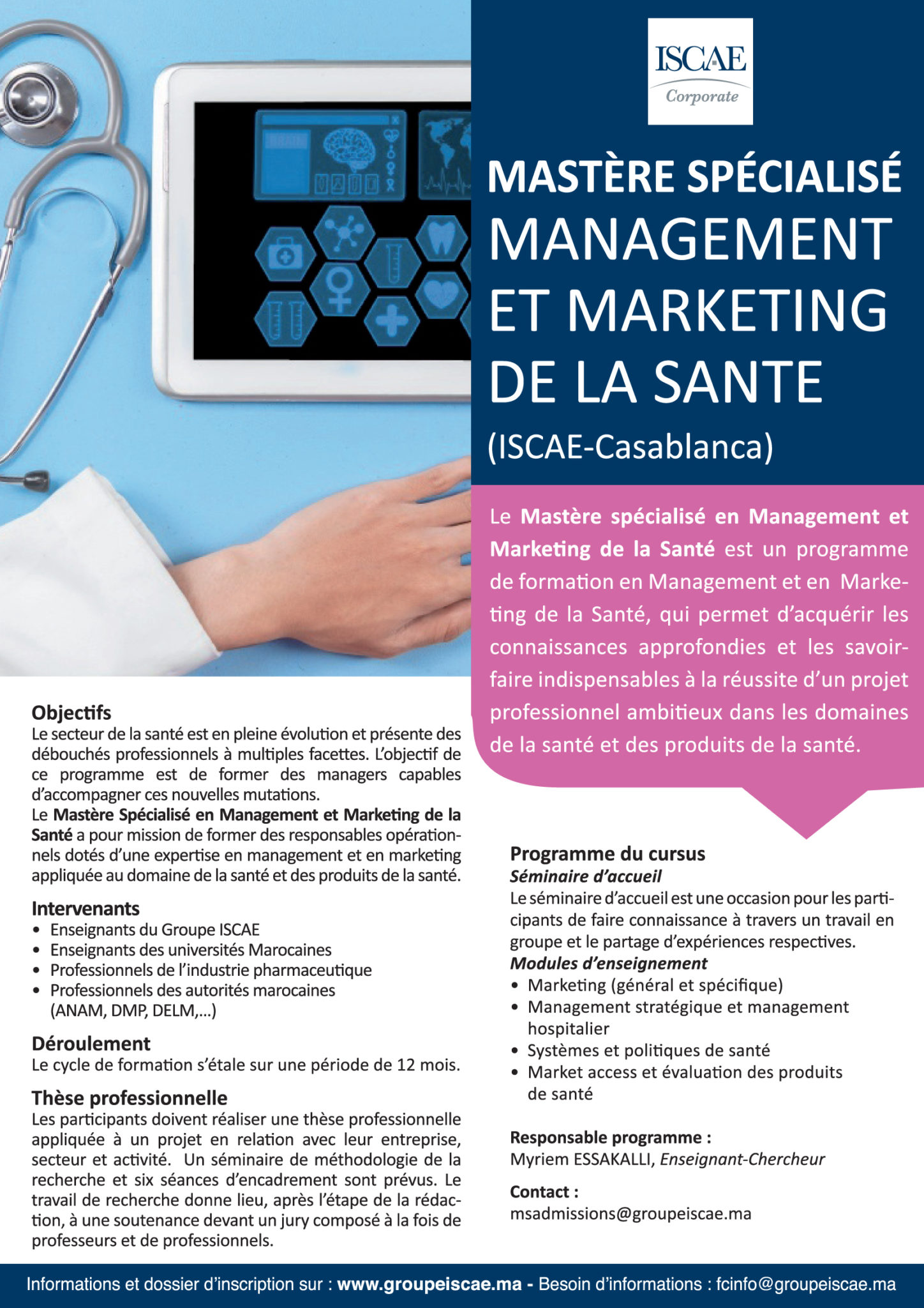 Management et Marketing de la Santé (ISCAE-CASA) – GROUPE ISCAE